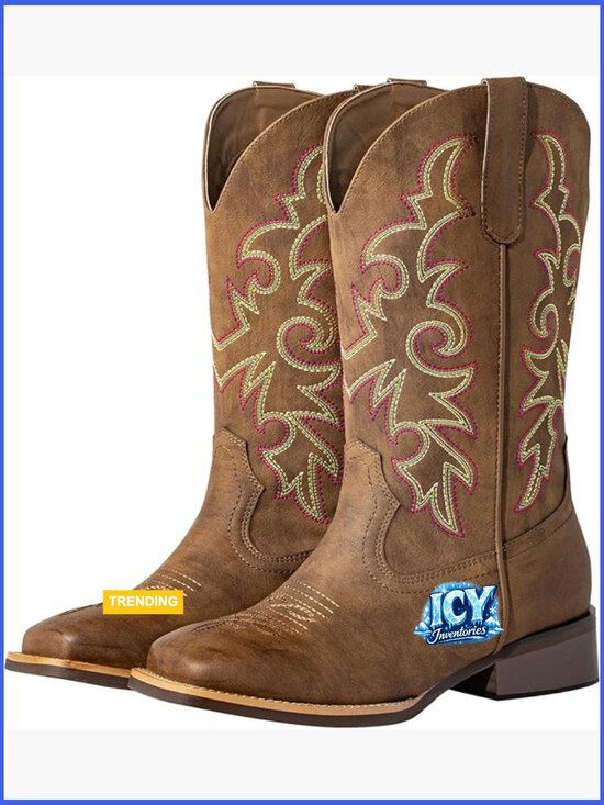 Shoes | Extra Wide Calf Cowboy Boots Square Toe Pullon Western With ...